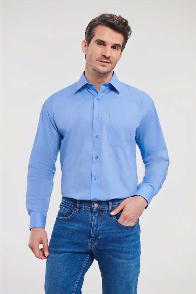 Russell Men LSL Clas. Polycot. Poplin Shirt - Primex Textiles